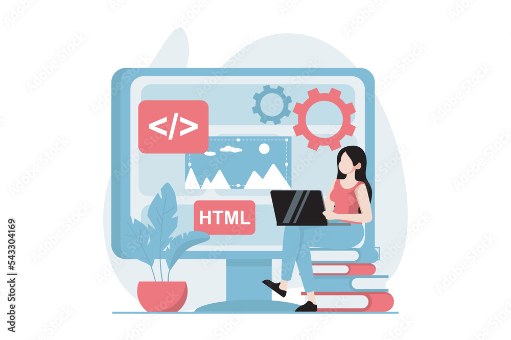 Web development concept with people scene in flat design. Woman ...