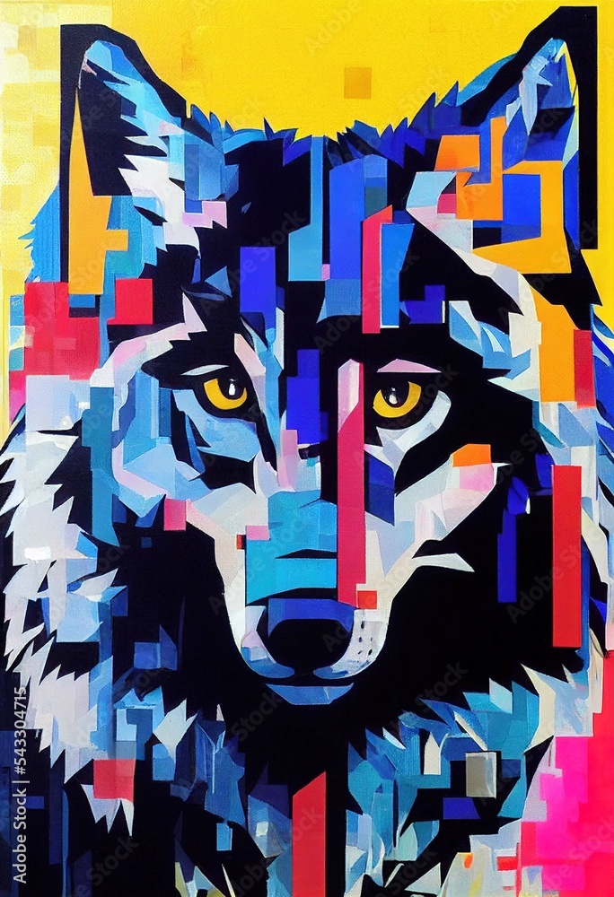 Original abstract digital painting decorative dog or wolf portrait for ...