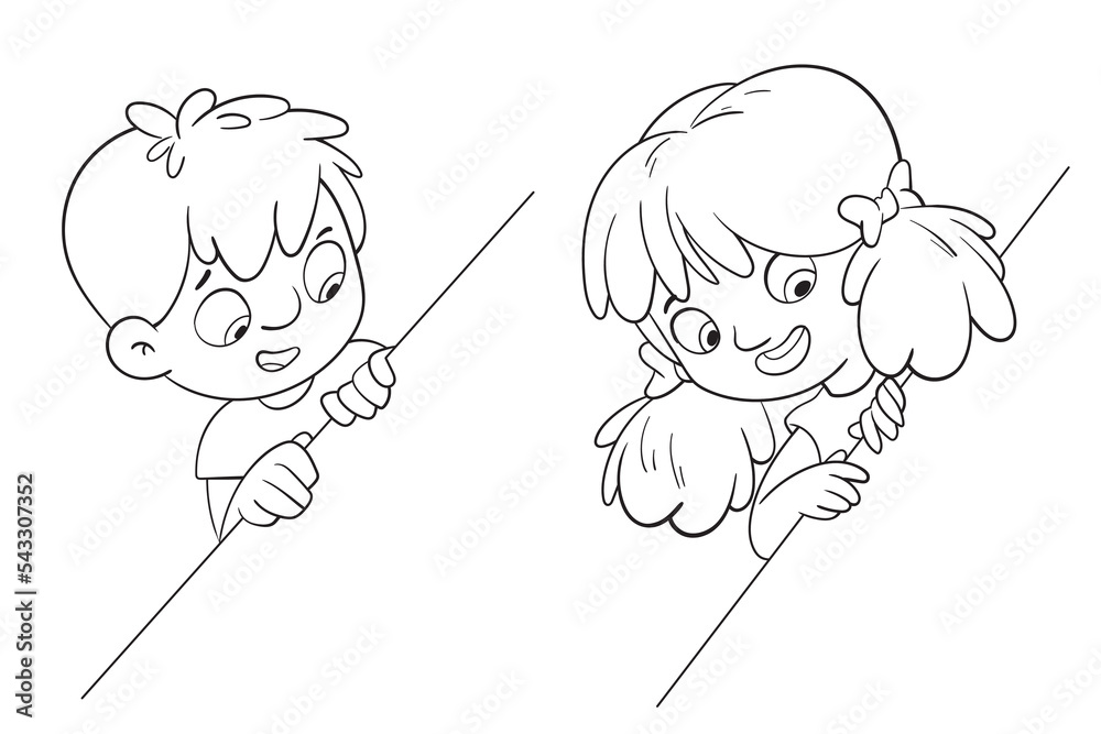 Child holding a sheet of paper. Black and white cartoon characters ...