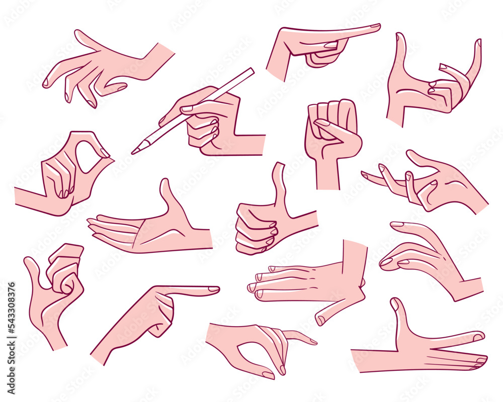 Various gestures of hands. Set of cartoon vector illustrations ...