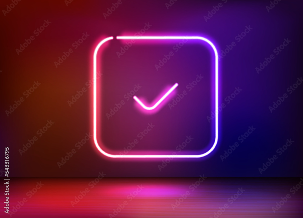Neon glowing checkmark icon. 3d vector illustration Stock Vector ...