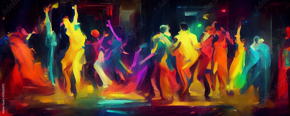 Illustration of dancing people in a club. Abstract illustration with ...