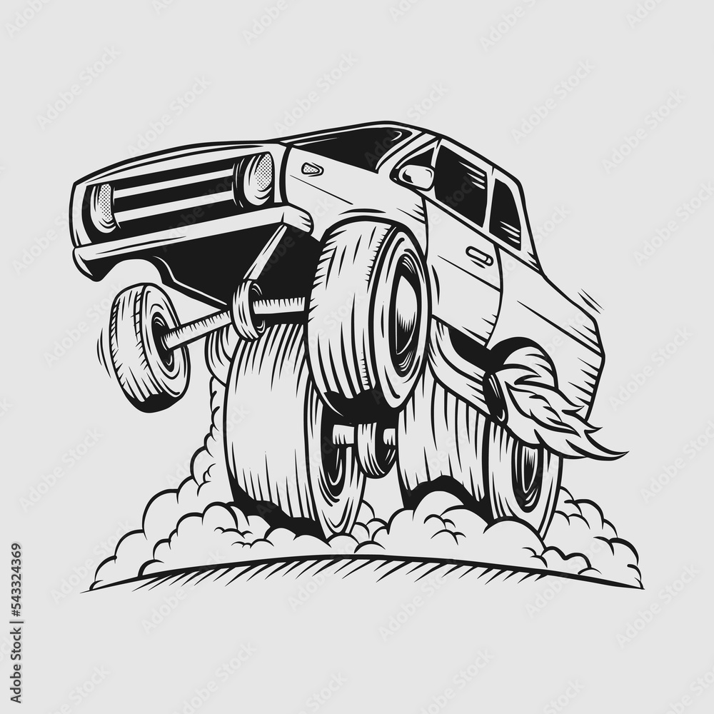 hot rod monster car illustration Stock Vector | Adobe Stock