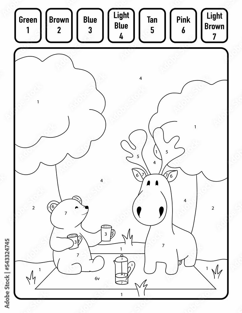 Bear and Moose have French Press Coffee Color By Number Coloring ...