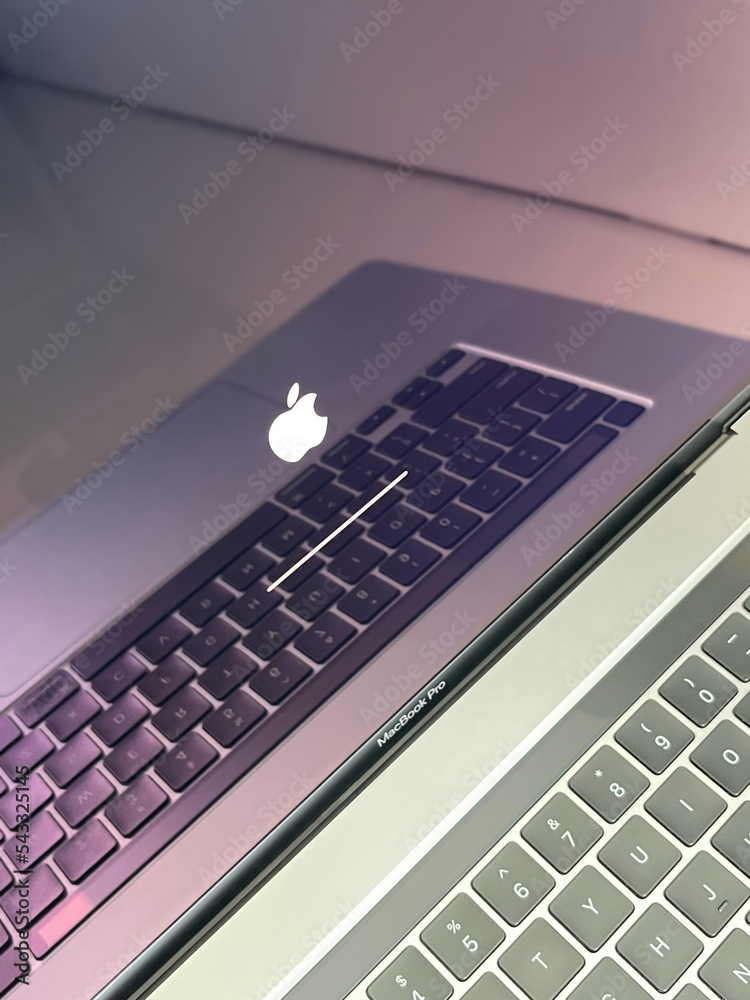 MacBook pro laptop. Apple product. Loading the mac os operating system ...