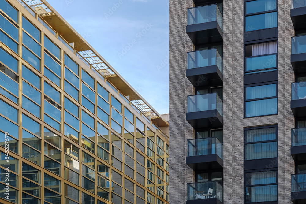 Exterior architectural detail modern facade of High-rise office ...