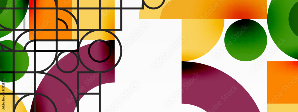 Circle and square geometric background. Round shapes with squares and ...