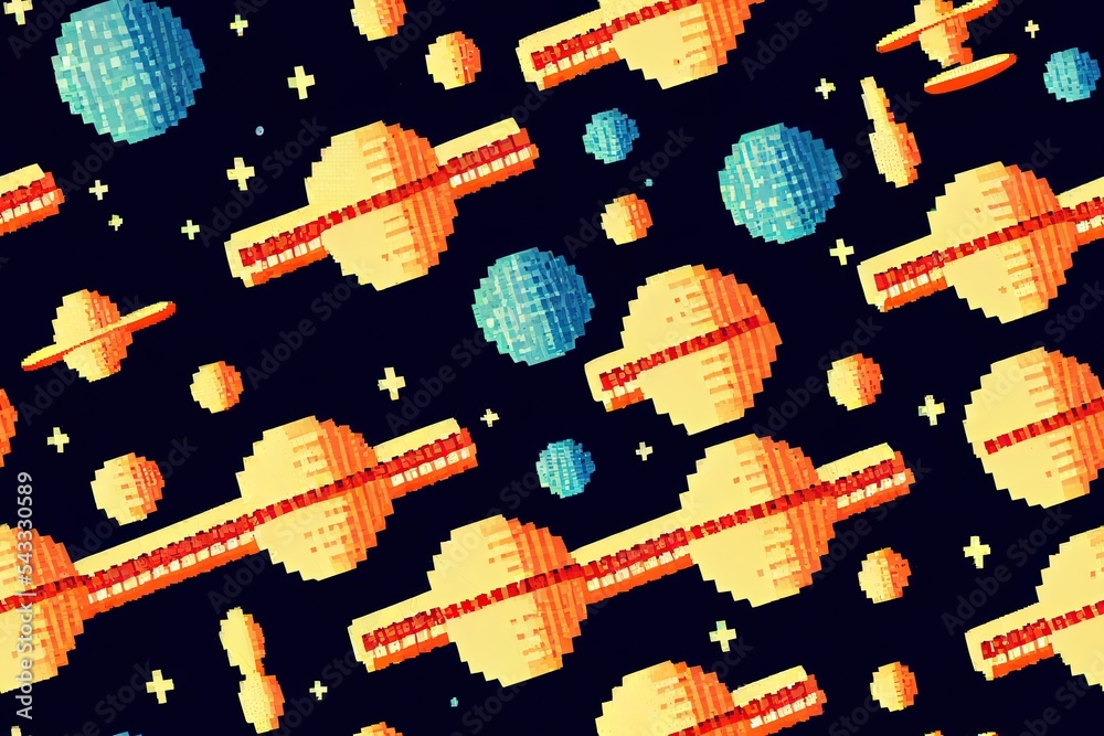 8 bit vintage video game pattern. Nostalgic space shutter seamless ...