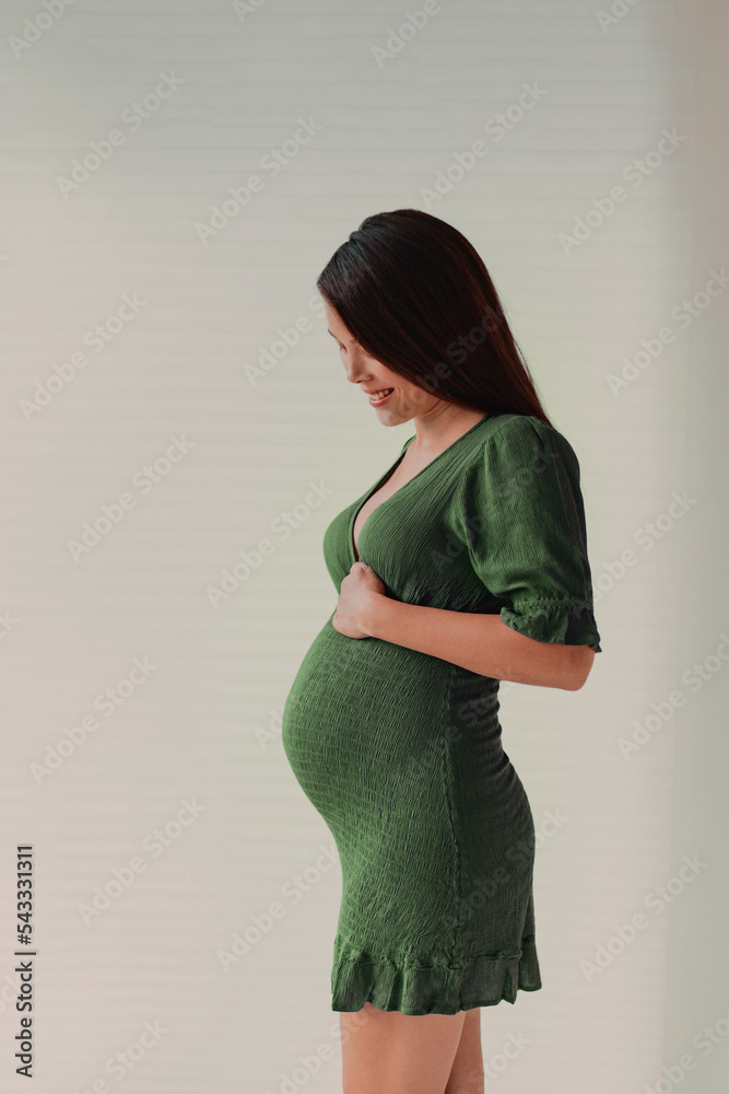 Pregnancy photoshoot beautiful pregnant woman model profile wearing ...