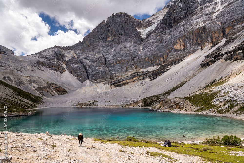 Danzhen lake (know as "five color lake") view under the The Xiannairi ...