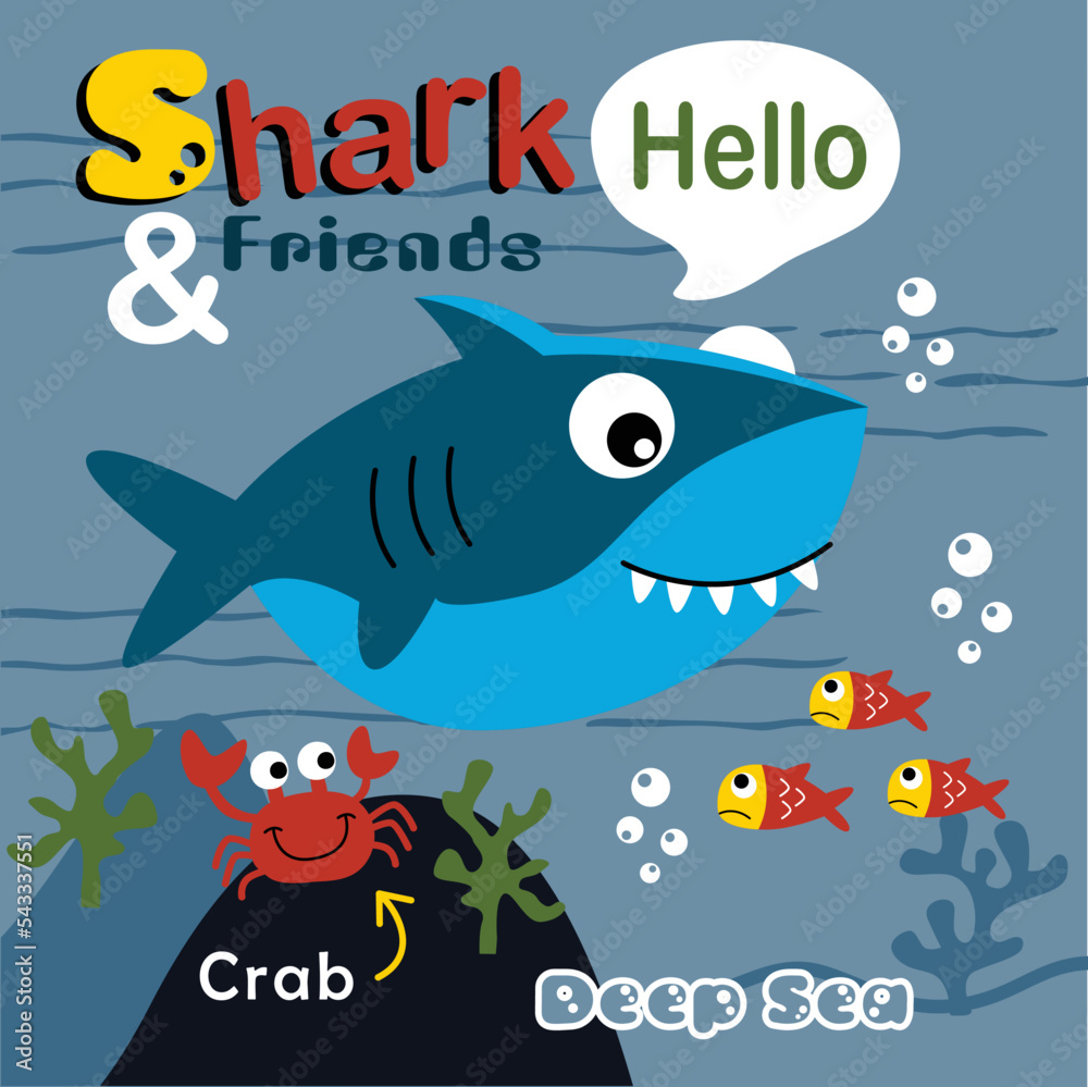 shark and friends funny cartoon,vector illustration Stock Vector ...