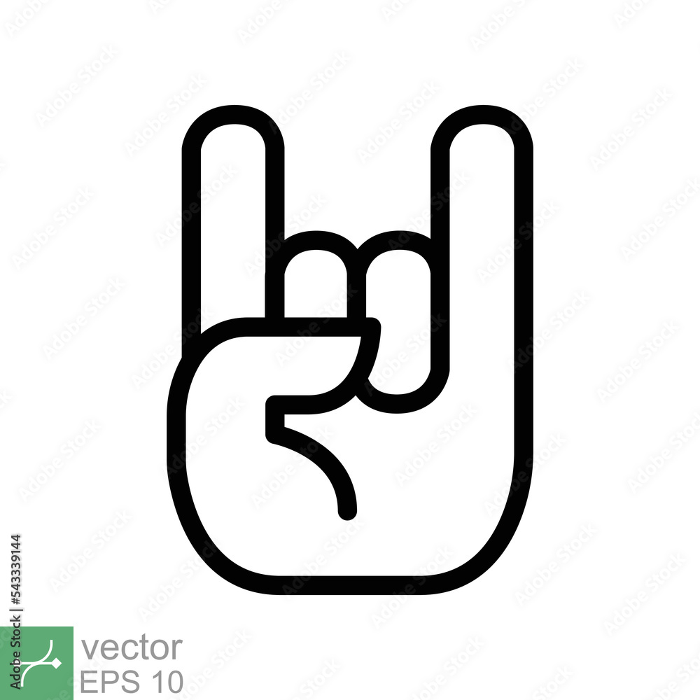 Rock on concert gig hand gesture icon. Simple outline style. Hardcore ...
