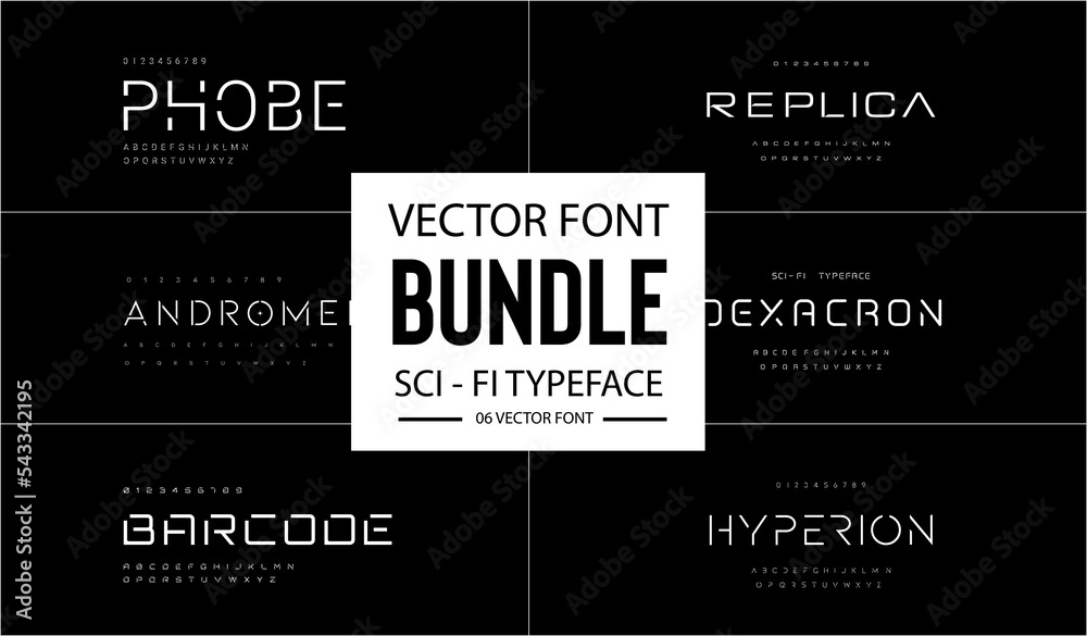 Set of Modern futuristic sci-fi vector font. future space style ...