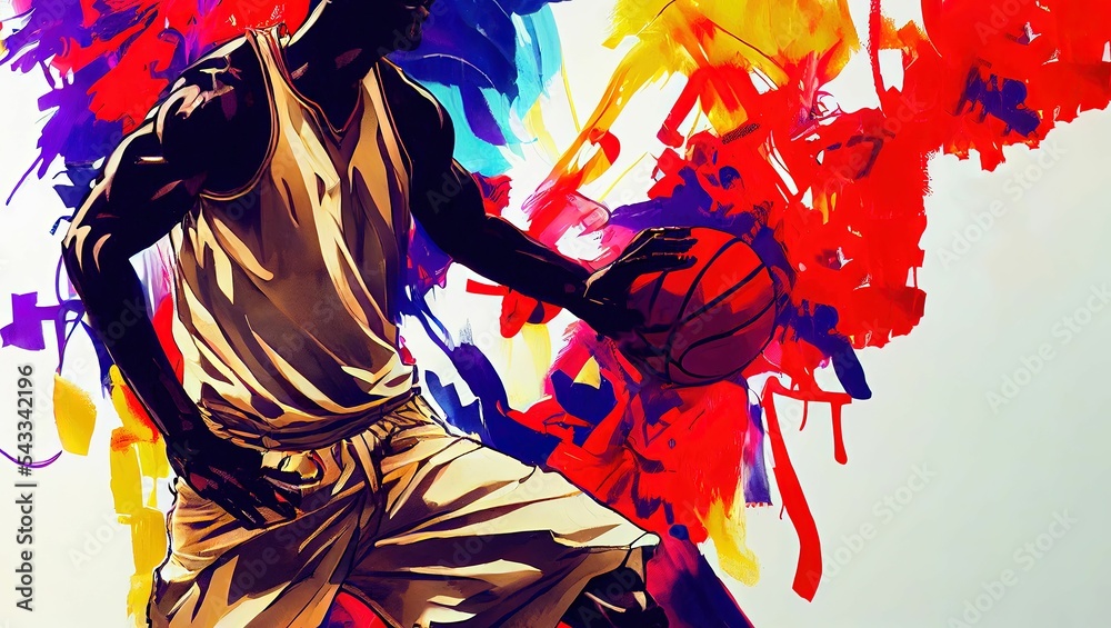 Colorful AI-generated illustration of a muscular basketball player ...