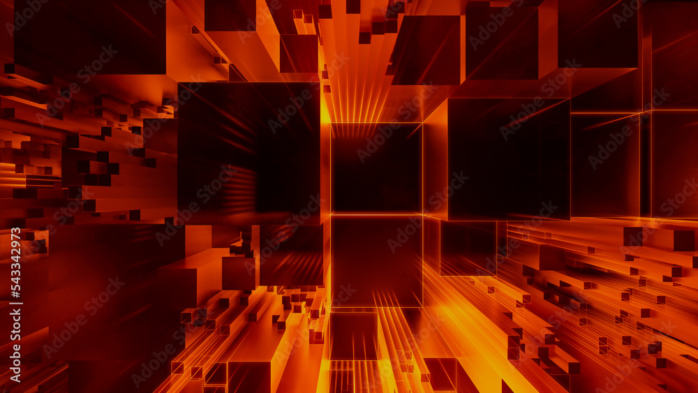 Futuristic, High Tech, Orange Background, with 3D Blocks. Digital ...