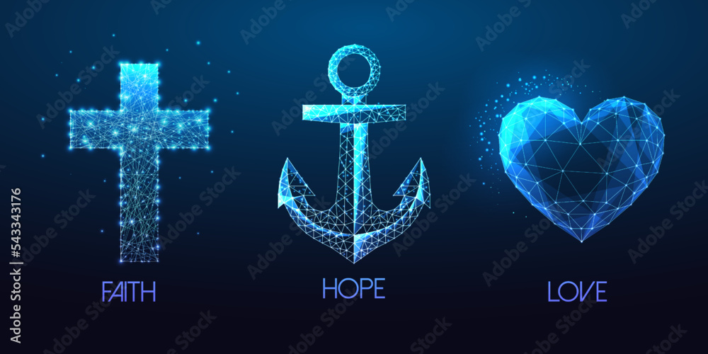 Faith Hope Love Christian religious concept with cross, anchor and ...