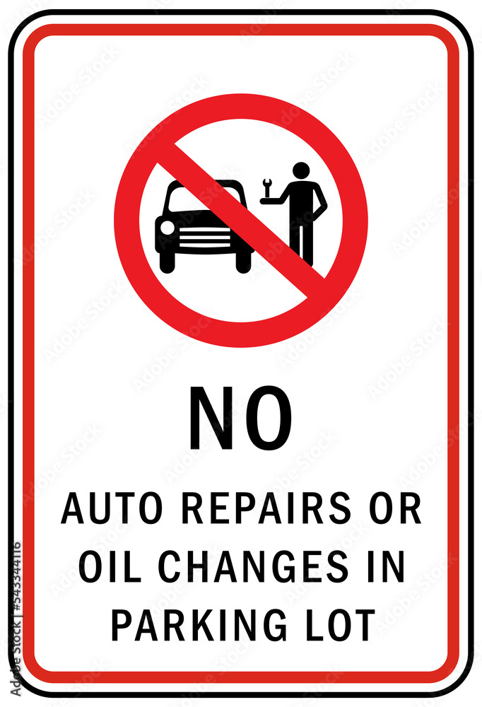 parking lot garage sign and label no auto repair allowed Stock ...