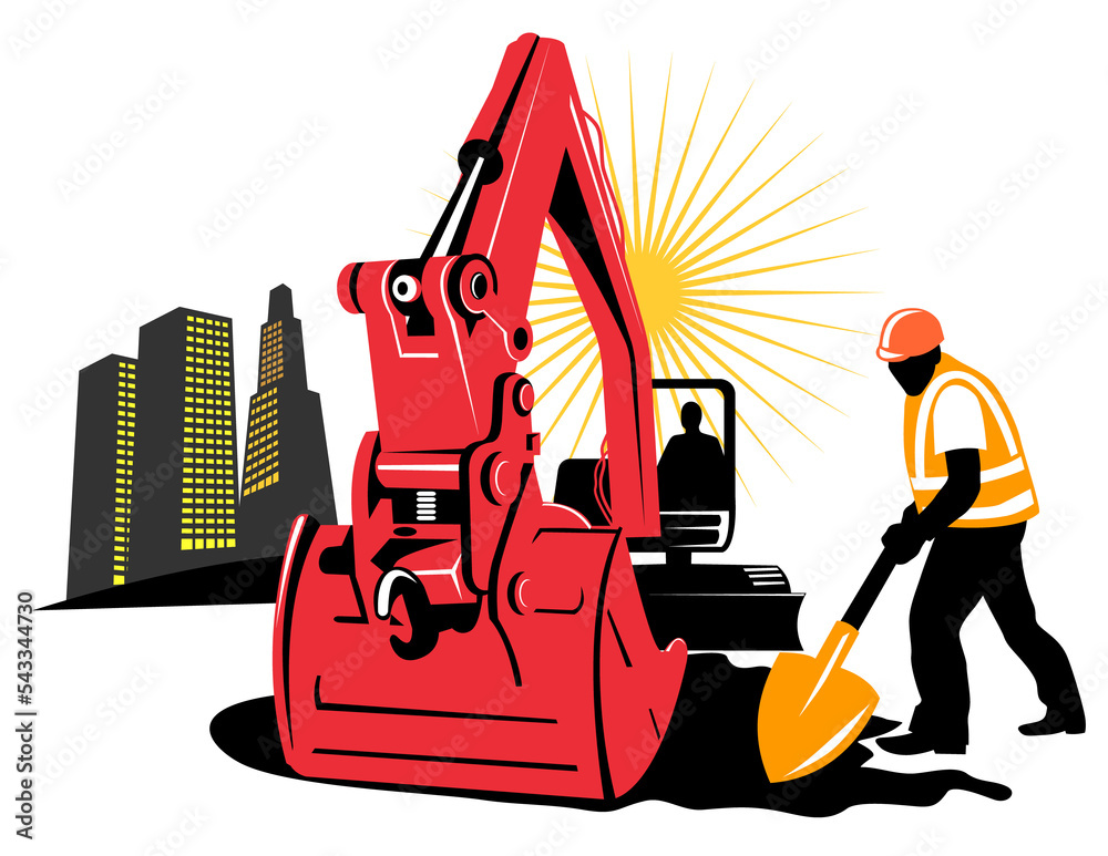 illustration of a construction digger mechanical excavator done in ...