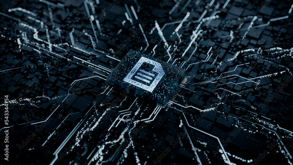 Word document Technology Concept with document symbol on a Microchip ...