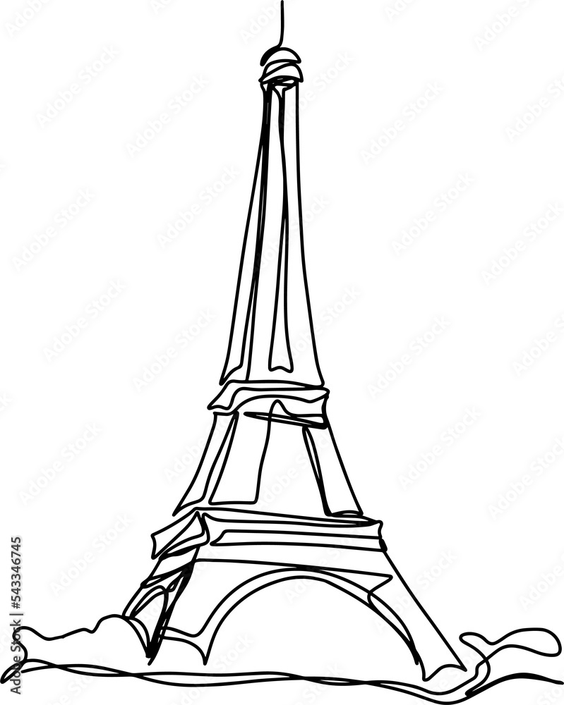 Eiffel Tower Continuous One Line Drawing. Eiffel Tower Outline Drawing ...