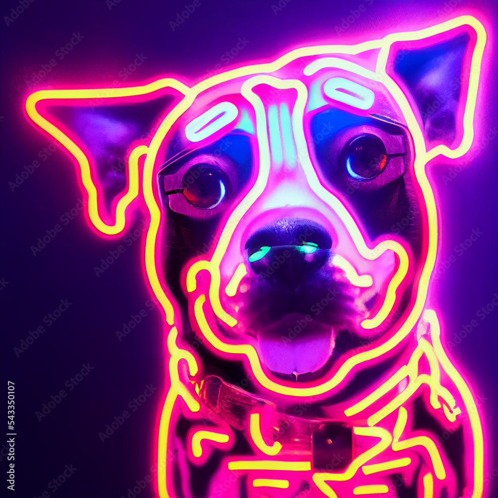 ภาพประกอบสต็อก Cute Dog Glowing neon sign. Dog icon neon sign ...