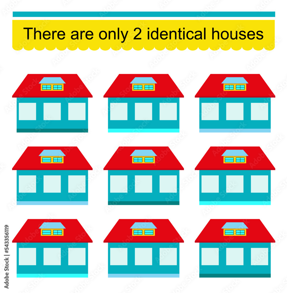 Fun puzzle game. Need to find two identical houses. Task for development of attention and logic ...