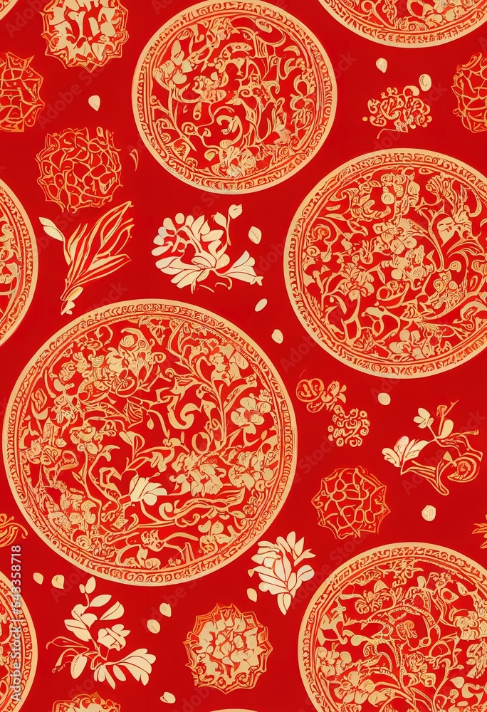 Chinese abstract seamless pattern 2d illustrated, gradient red color ...