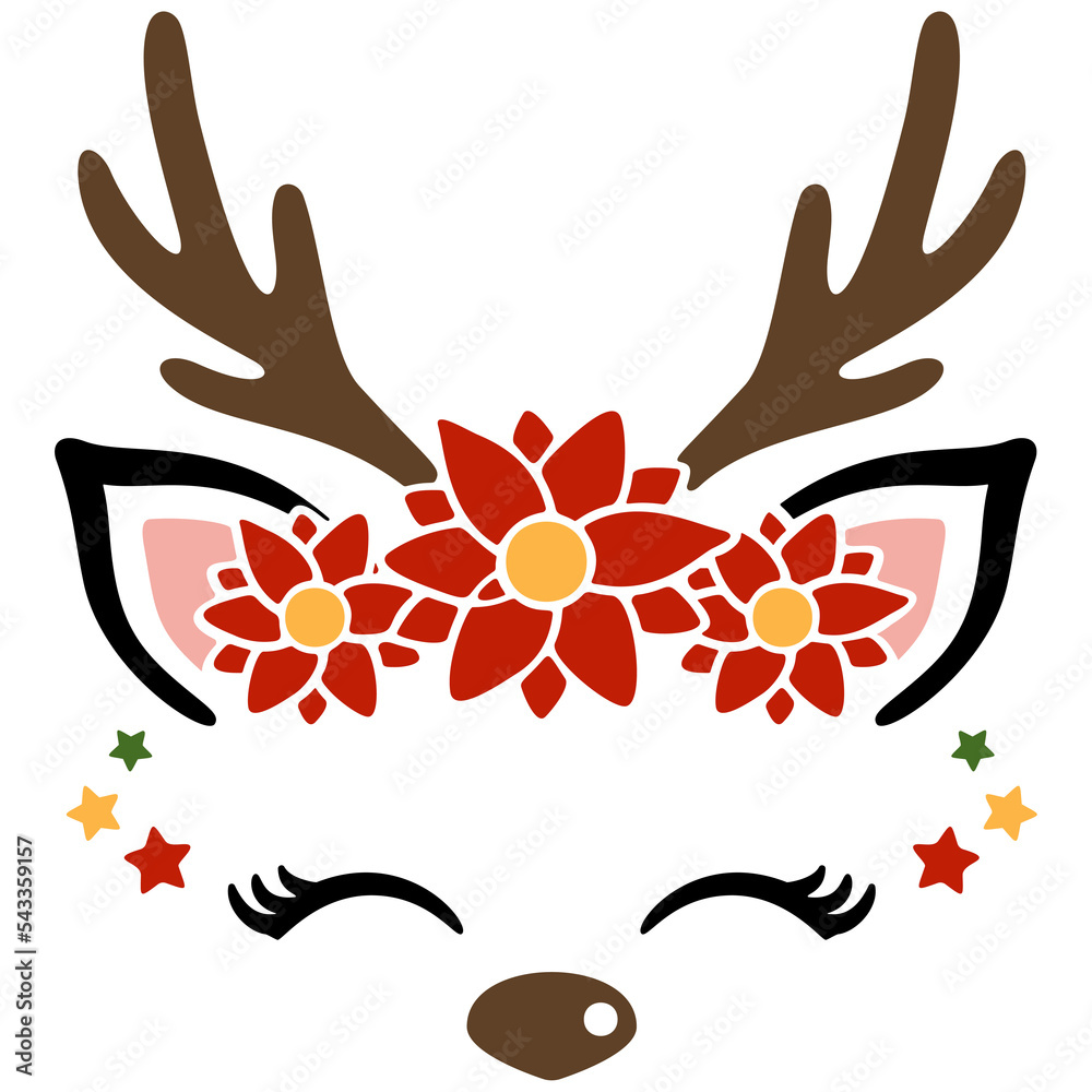 Cute deer face in a transparent background. Deer eyes, horns and nose ...