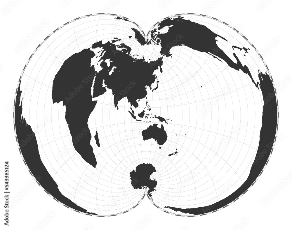 Vector world map. American polyconic projection. Plan world ...