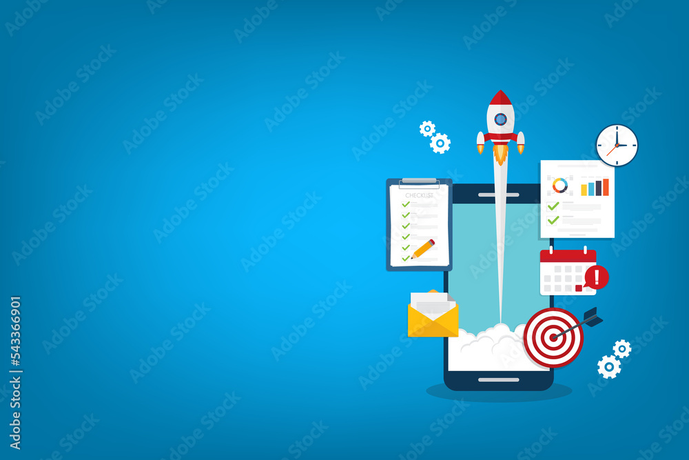 App launch. Startup vector concept, flat cartoon rocket or rocketship ... App launch. Startup vector concept, flat cartoon rocket or rocketship ...