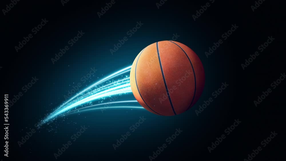 Basketball ball speed fast magic effect in blue flames and lights black ...