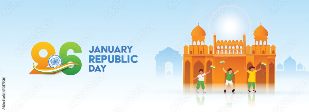 26th January, Republic Day Font With Cheerful Kids Holding National ...