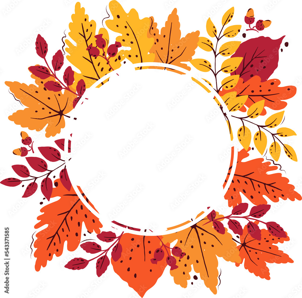 Round autumn frame with leaves on a transparent background. Png Stock ...