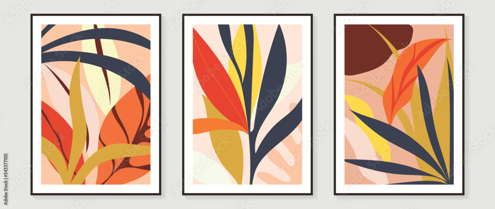 Set of abstract botanical leaves wall arts vector collection ...