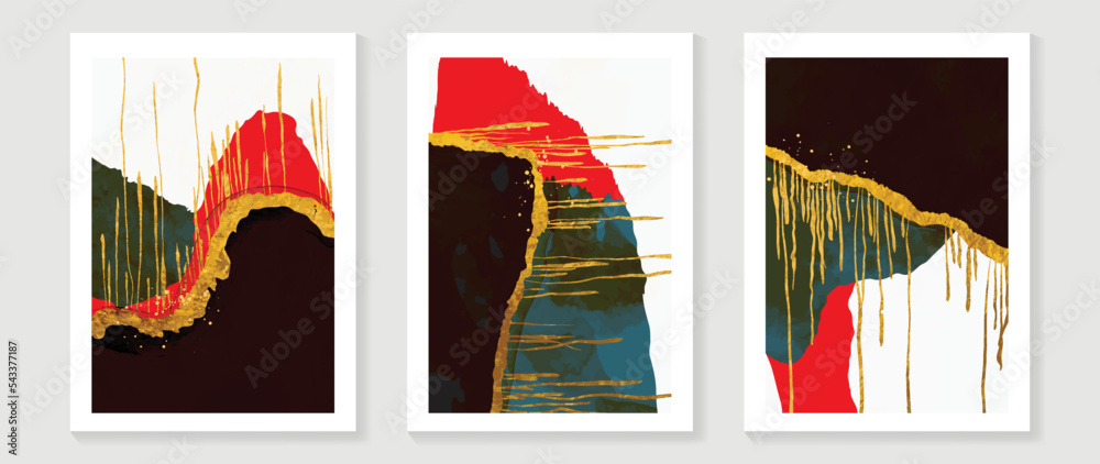 Set of abstract painting wall art collection. Hand painted style ...