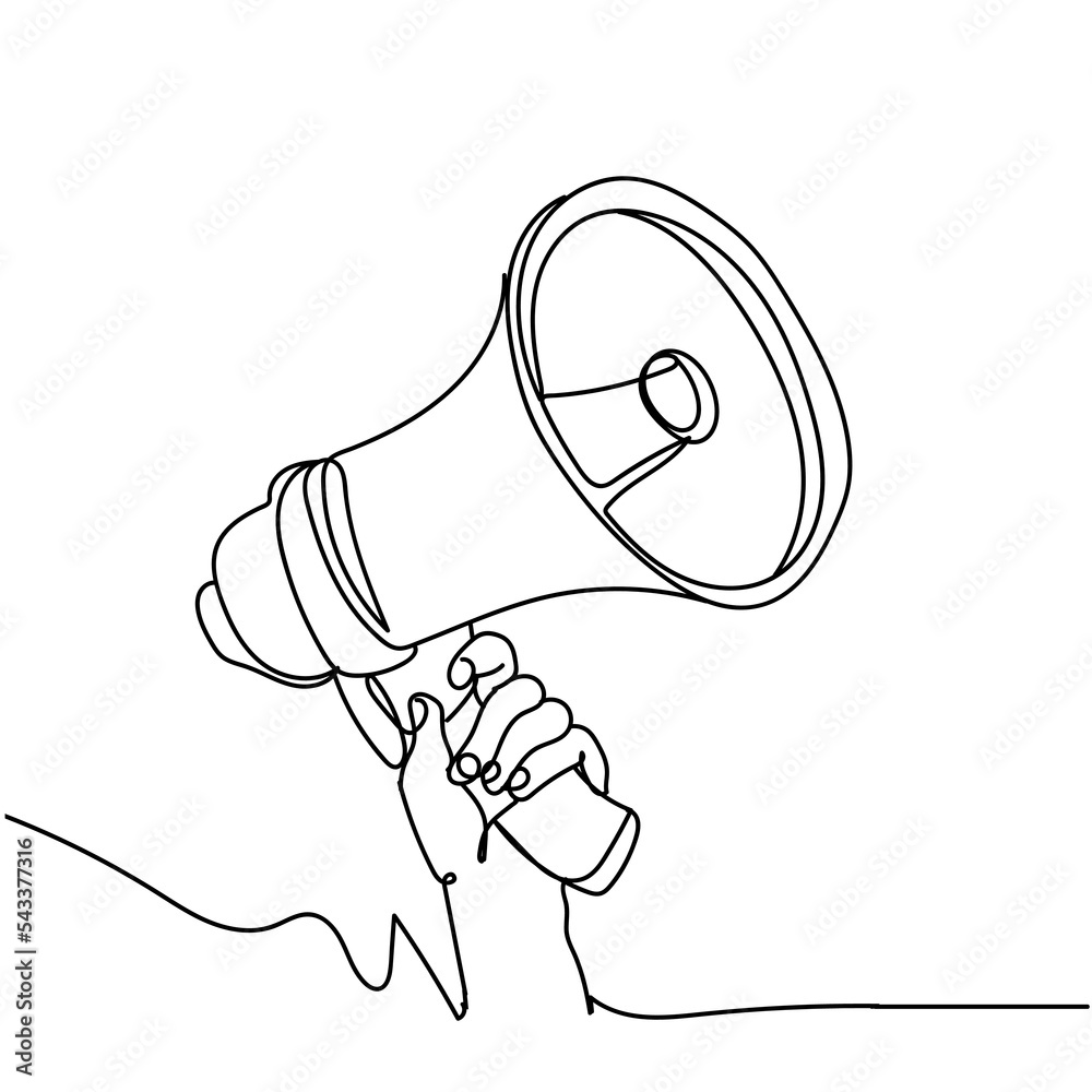 Continuous one line drawing of Megaphone announcement, One continuous ...