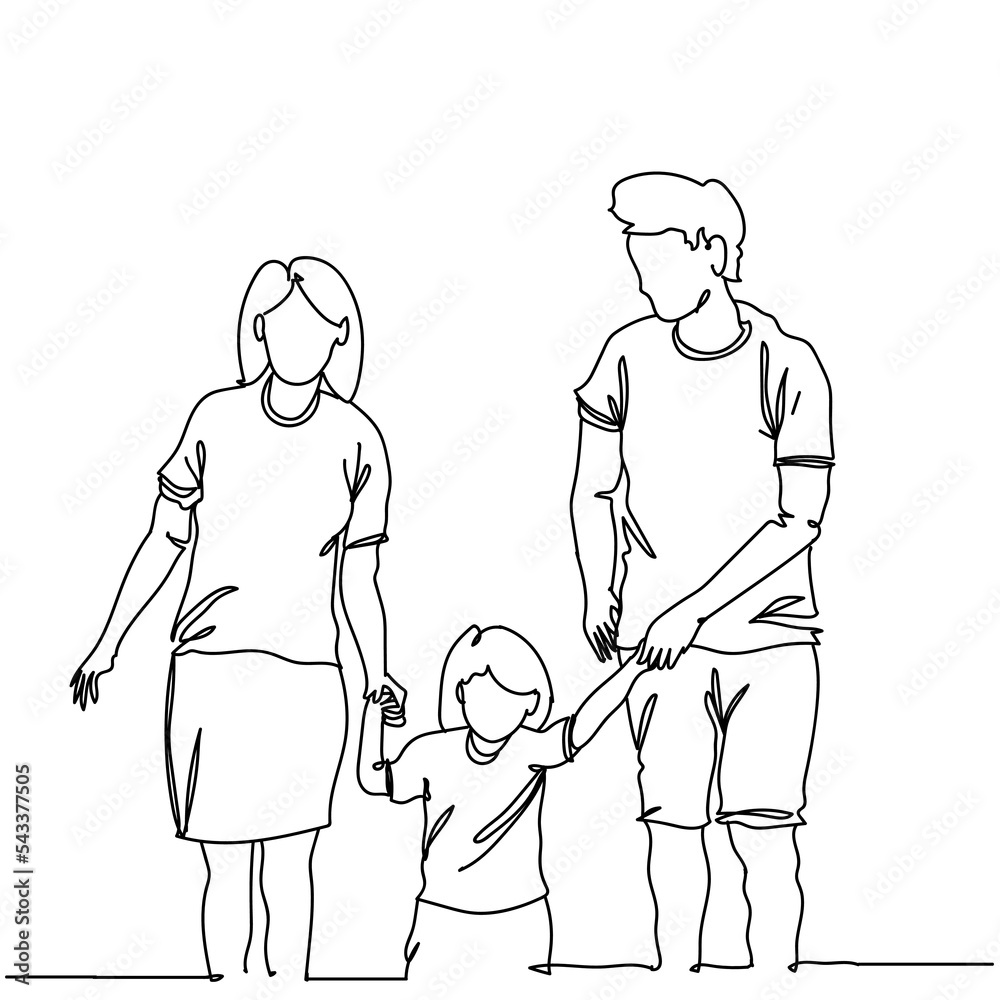 Continuous one line drawing of Happy family, hand drawn with single ...