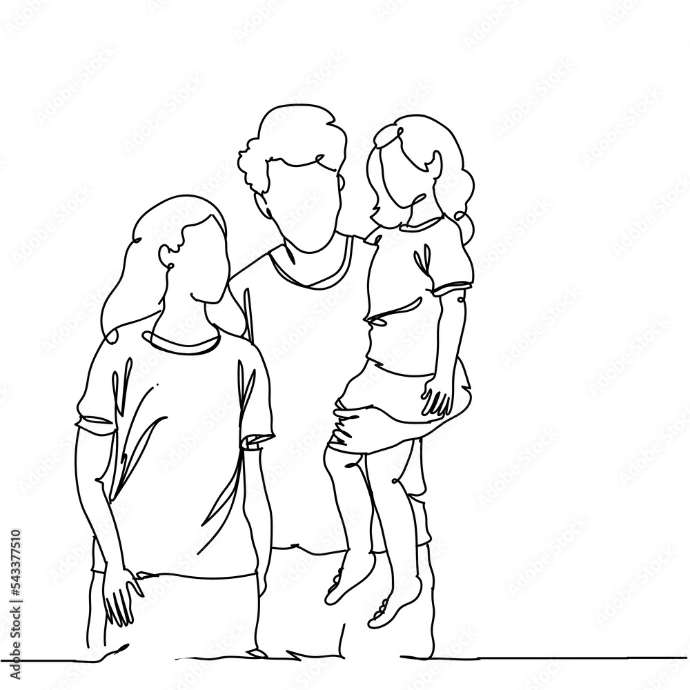 Happy Family Continuous Line Drawing. Isolated on White Background ... Happy Family Continuous Line Drawing. Isolated on White Background ...