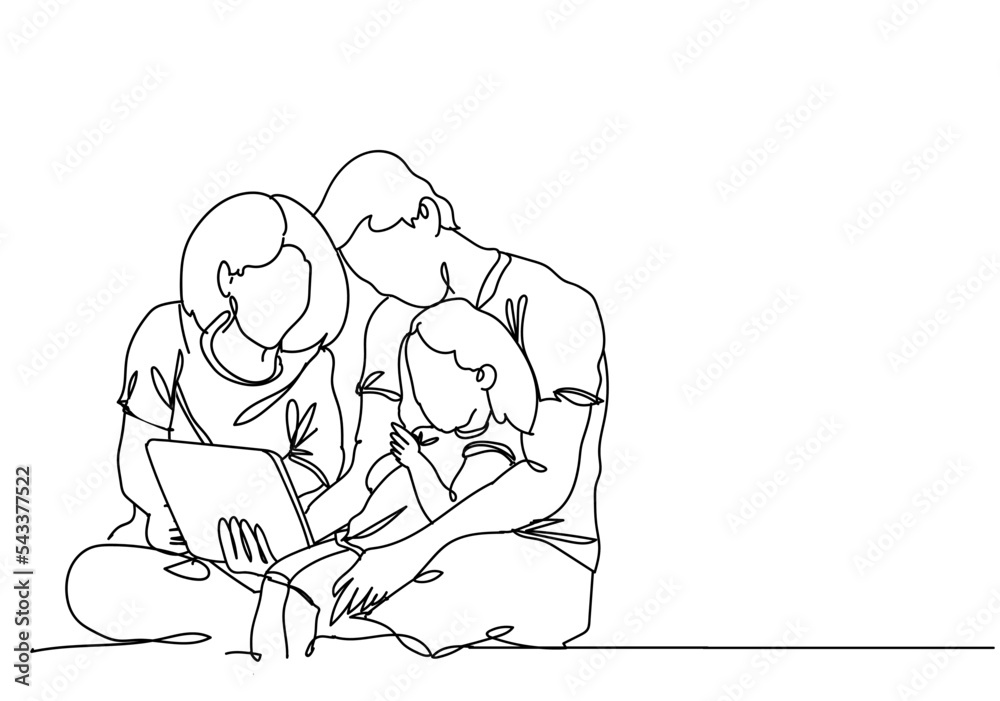 Happy Family Continuous Line Drawing. Isolated on White Background ... Happy Family Continuous Line Drawing. Isolated on White Background ...