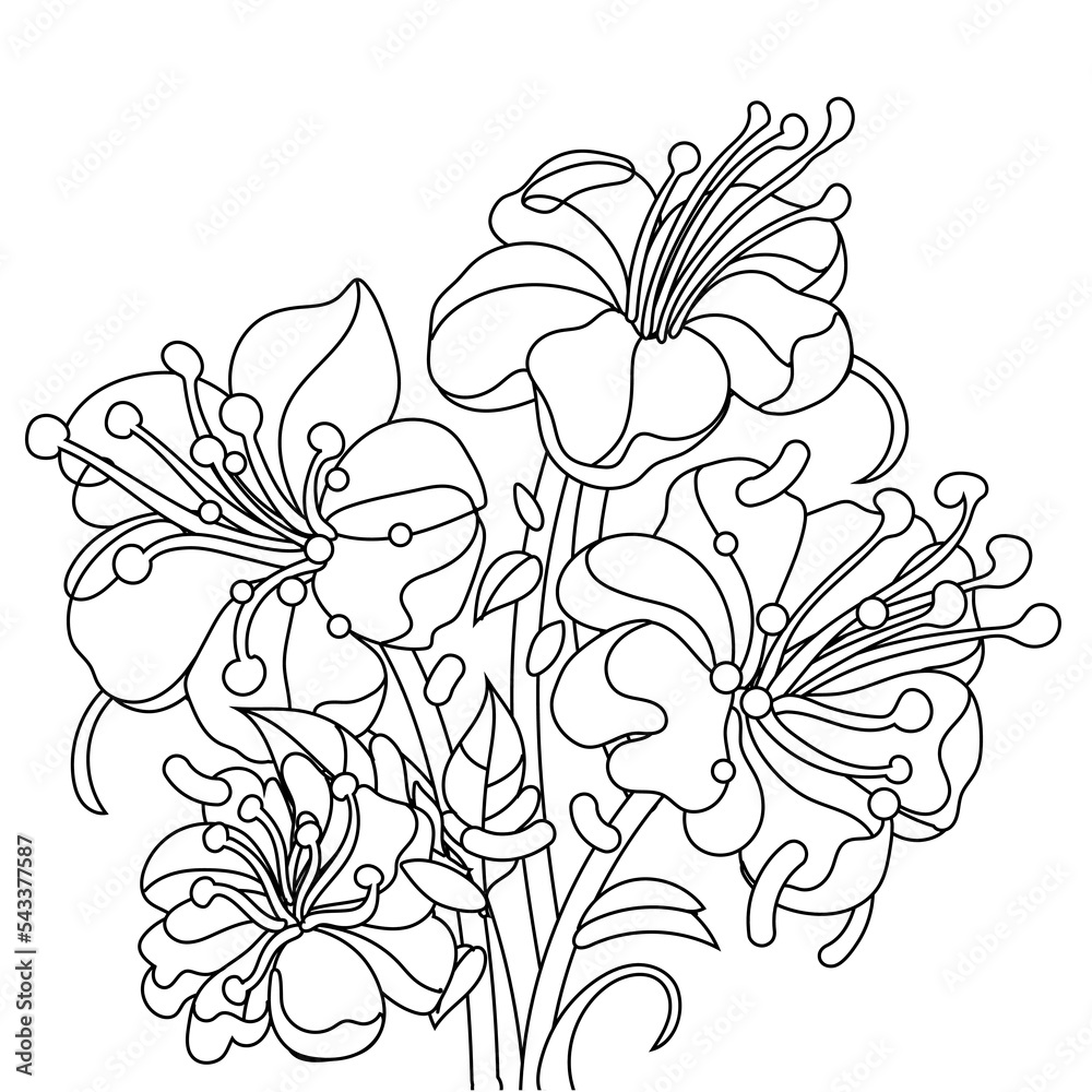 Single Continuous one line drawing of Hibiscus flower, Set of flowers ...