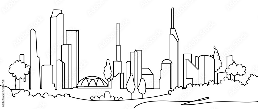 Continuous line drawing of Modern cityscape. Metropolis architecture ...