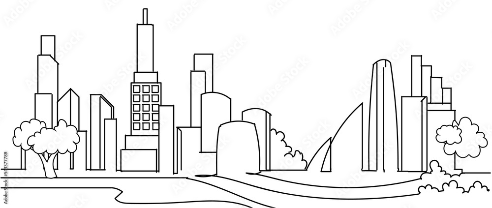 Continuous line drawing of Modern cityscape. Metropolis architecture ...
