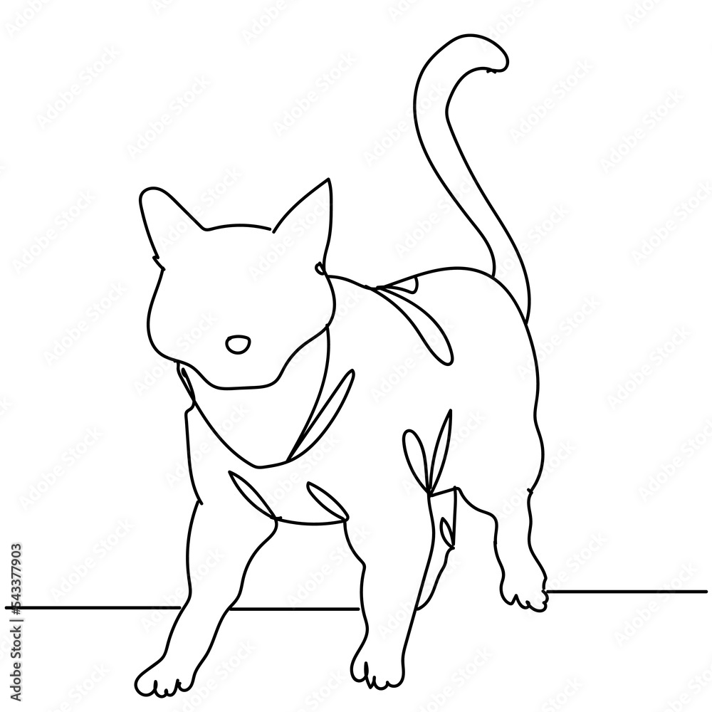 Cat in continuous line art drawing. Cartoon cat Continuous line drawing ...