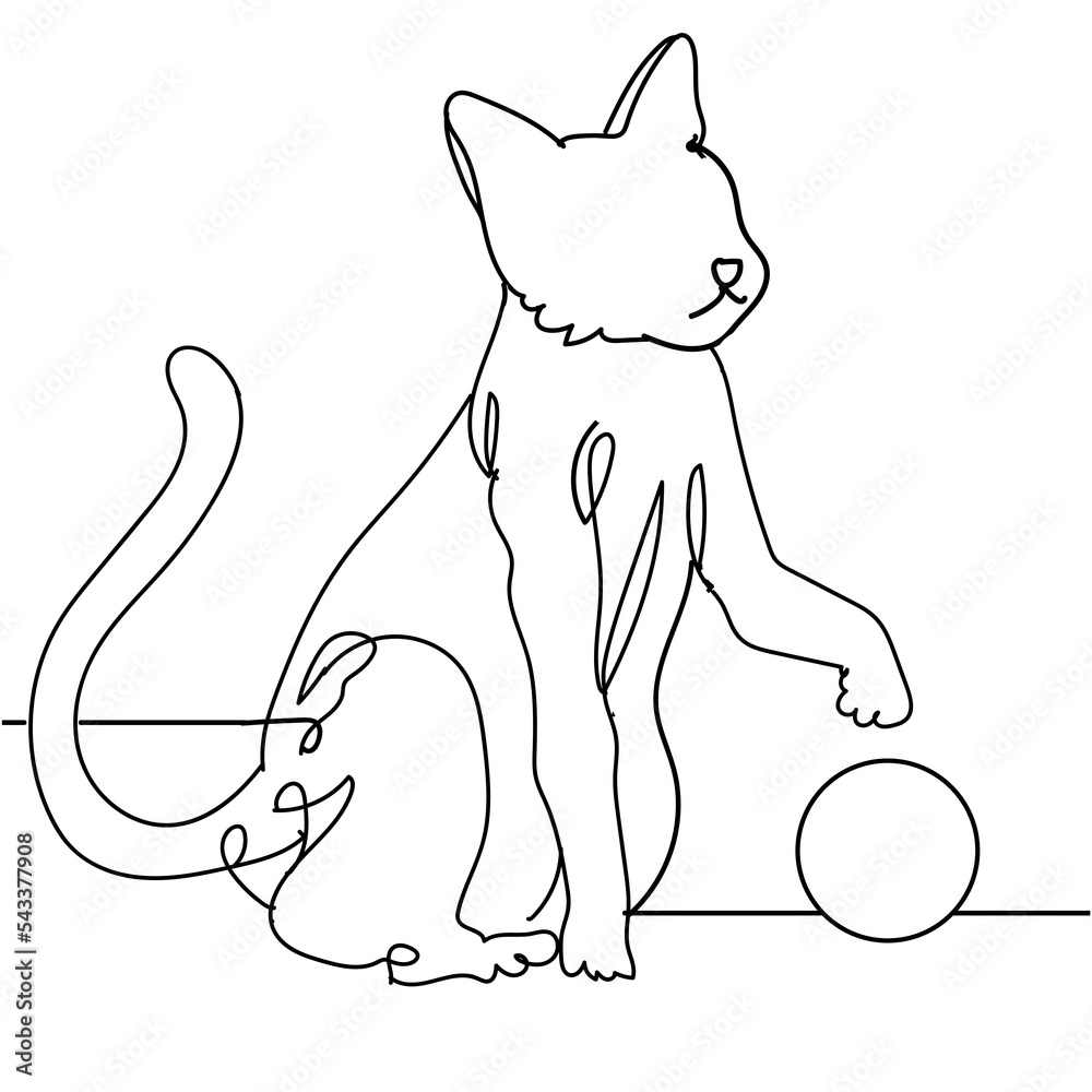 Single Continuous one line drawing of cat, cat silhouette Continuous ...
