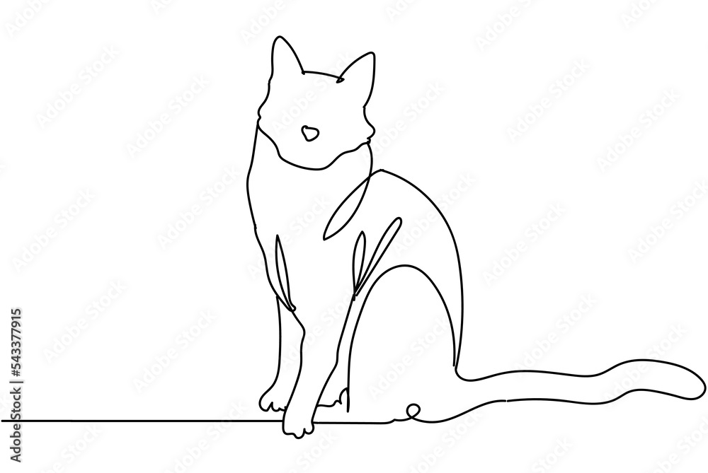 Cat in continuous line art drawing. Cartoon cat Continuous line drawing ...