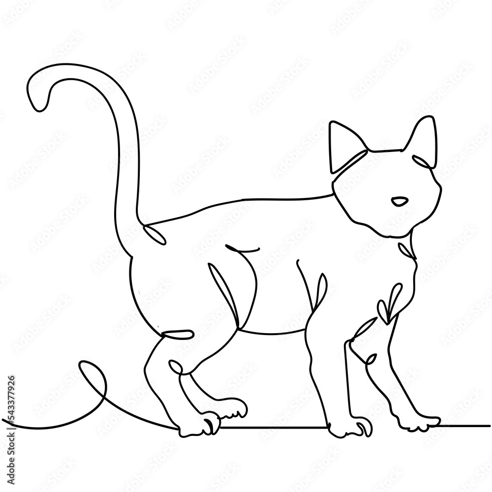 Single Continuous one line drawing of cat, cat silhouette Continuous ...