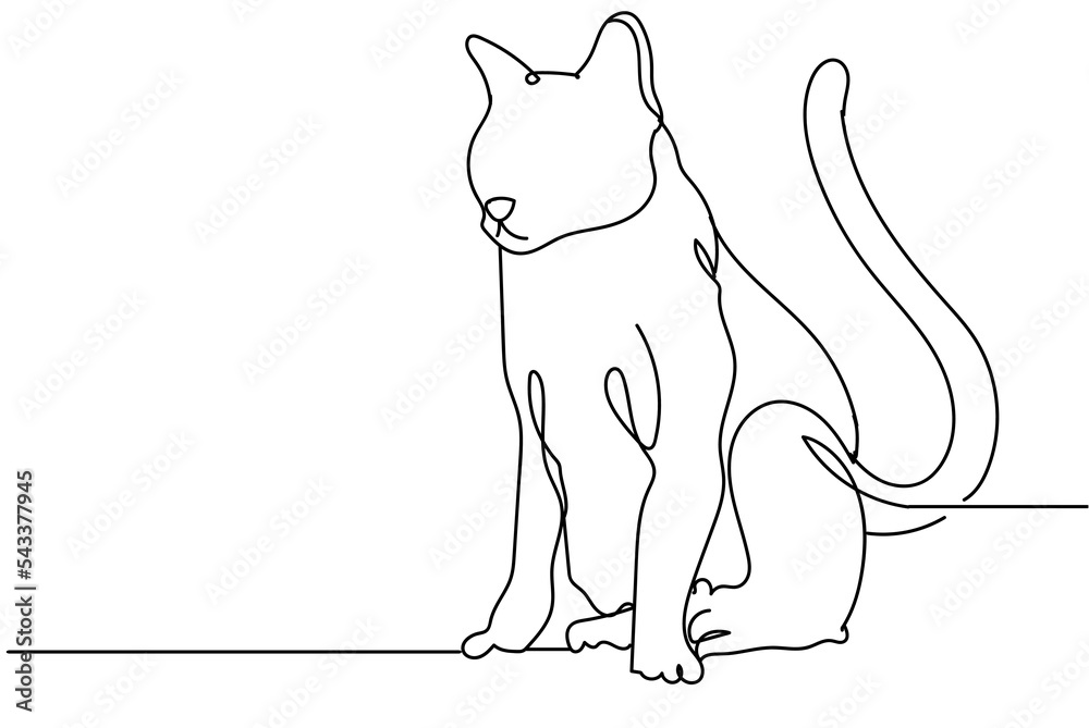 Single Continuous one line drawing of cat, cat silhouette Continuous ...