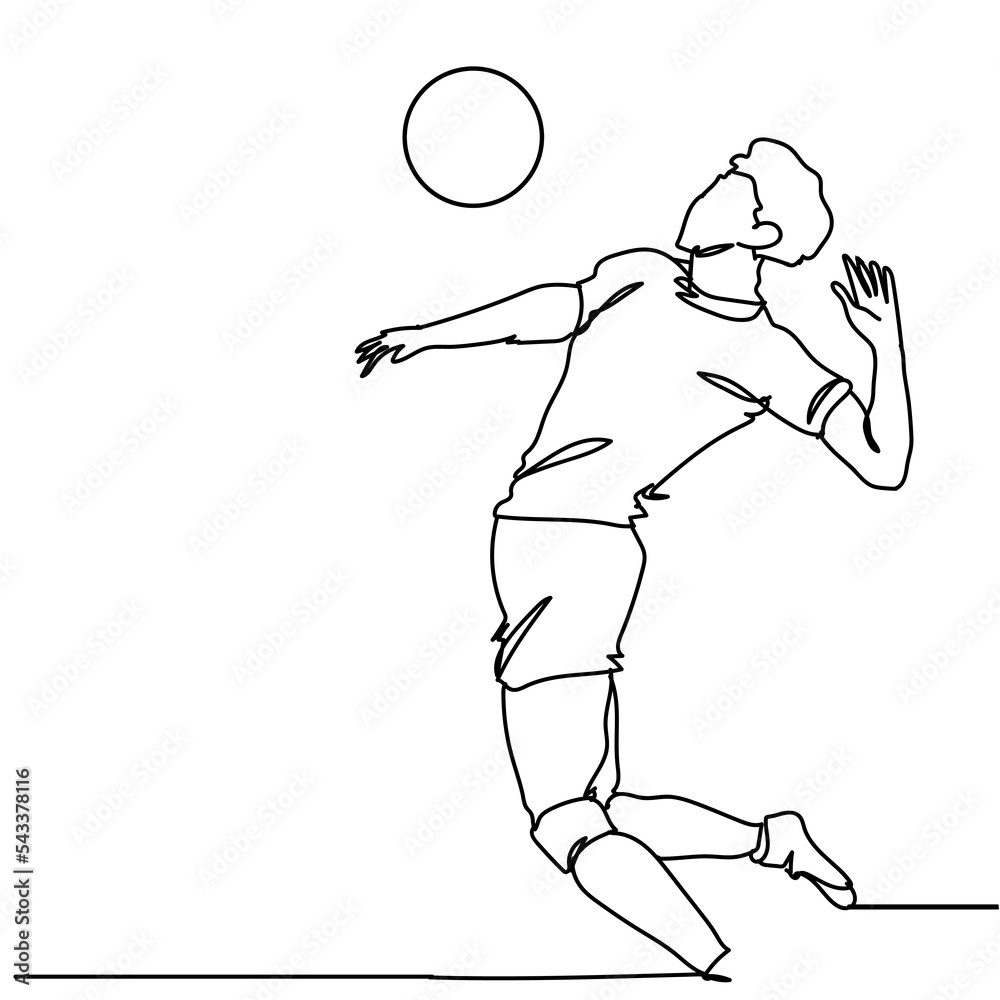 Single continuous line drawing of volleyball player. Hand drawn single ...