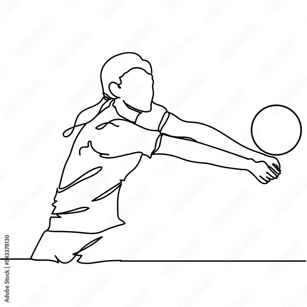 Continuous line drawing of female professional volleyball player with ...