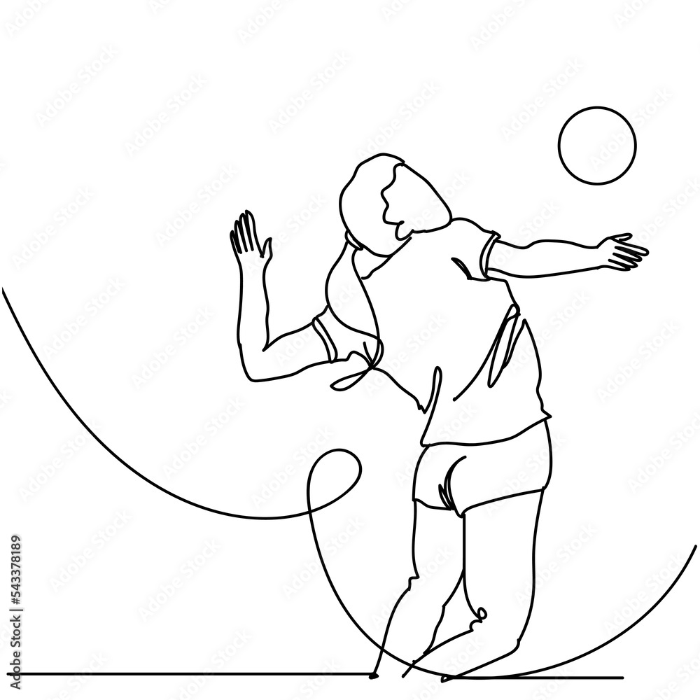 Single continuous line drawing of volleyball player. Hand drawn single ...